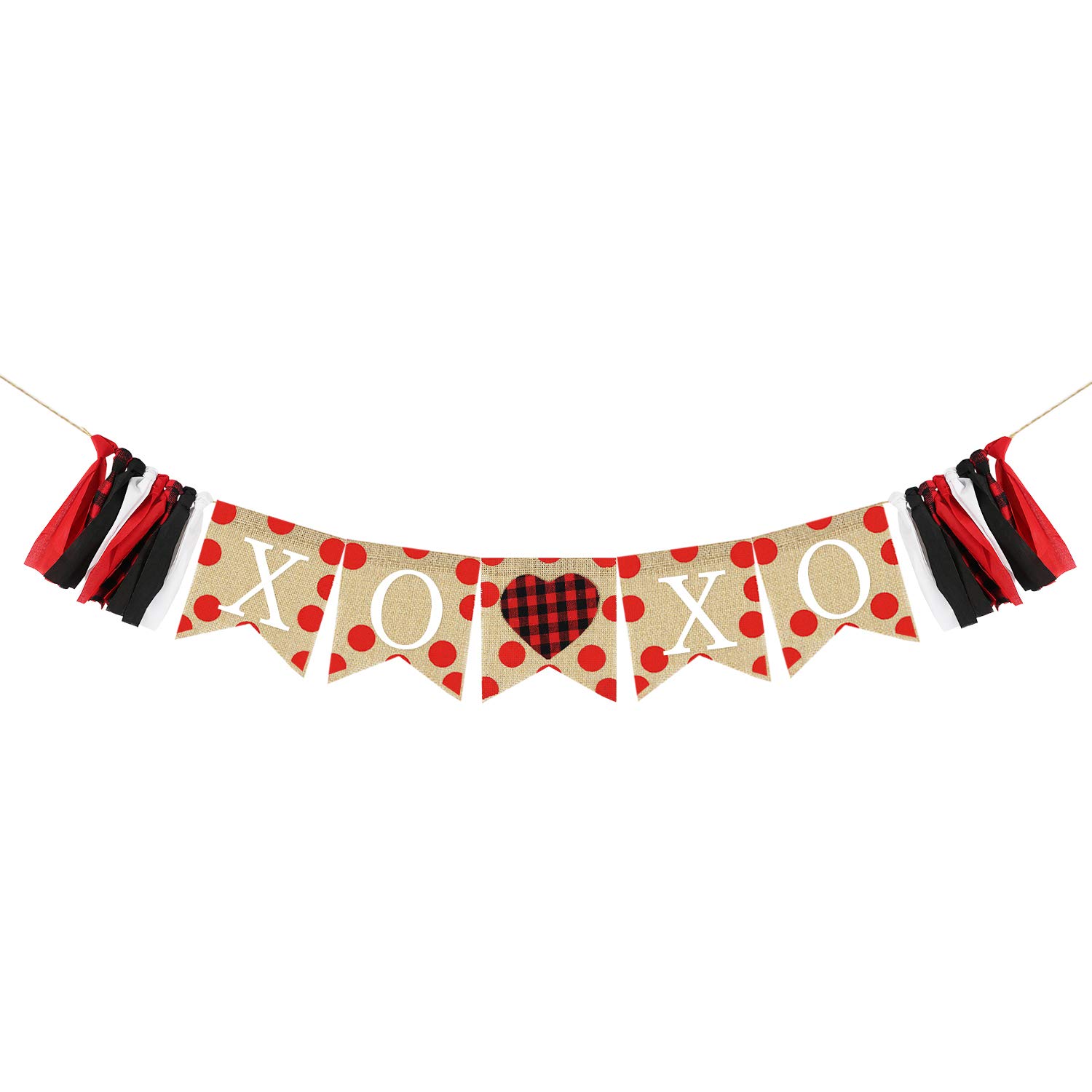 XOXO Burlap Banner - Valentine's Day Decorations - Valentines Burlap Banner for Mantel Fireplace- Black Red Plaid XOXO Banner- Valentines Decorations- Valentine's Day Home Indoor Outdoor Hanging Decor
