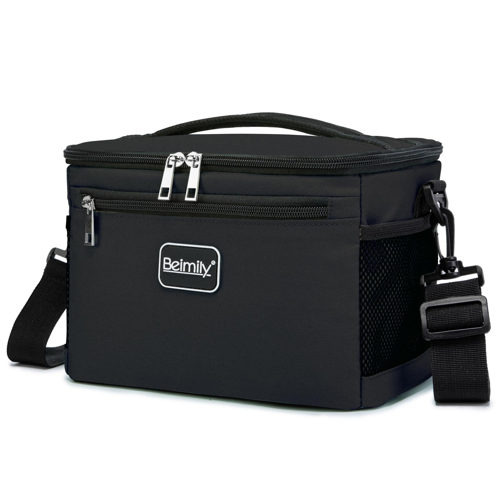 BEIMILY 2 Pack Insulated Lunch Bag Lunch Box for Women Men Insulated Cooler Lunchbox,Small Soft Sided Cooler Hand bags,lunch box for work with Adjustable Shoulder Strap (black+black),2305AC