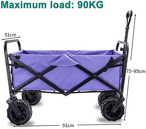 KOHARA Folding Wagon Cart Collapsible Outdoor Utility Wagon Heavy Duty Beach Wagon with 4 Wheels and Steel Brakes,Trolley,Foldable Pull Wagon Hand Transport Cart Collapsible