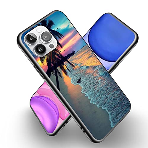 RAOIOLS Compatible with iPhone 13 Pro Max Case Cover,Sunset Beach Palm Trees,Protective Shockproof Full Body Soft TPU Bumper and PC Protective Slim Case for iPhone 13 Pro Max - 6.7inch