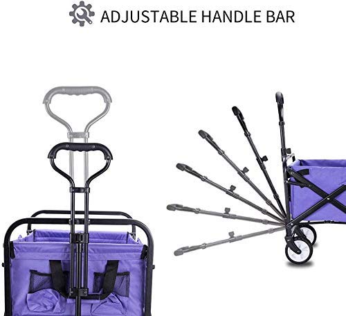 KOHARA Folding Wagon Cart Collapsible Outdoor Utility Wagon Heavy Duty Beach Wagon with 4 Wheels and Steel Brakes,Trolley,Foldable Pull Wagon Hand Transport Cart Collapsible