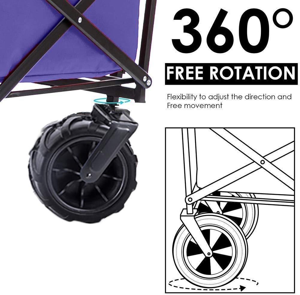 KOHARA Folding Wagon Cart Collapsible Outdoor Utility Wagon Heavy Duty Beach Wagon with 4 Wheels and Steel Brakes,Trolley,Foldable Pull Wagon Hand Transport Cart Collapsible