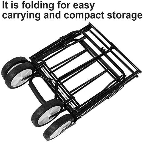 KOHARA Folding Wagon Cart Collapsible Outdoor Utility Wagon Heavy Duty Beach Wagon with 4 Wheels and Steel Brakes,Trolley,Foldable Pull Wagon Hand Transport Cart Collapsible