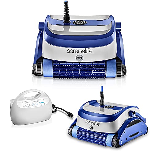SereneLife Automatic Pool Vacuum for Inground Pools – Robotic Pool Cleaner with 4500 GPH Suction from Twin Motors and Brushes, 2 Filters and Tangle-Free Cable Cleans 50 Ft Pools with 3 Timed Cycles