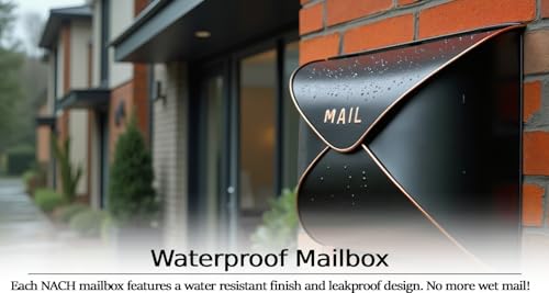 NACH Black Mailbox Wall Mount, 12.5 x 5 x 10 inch Wall Mount Mailboxes for Outside, Waterproof Mailboxes for Outside - Envelope Mailbox