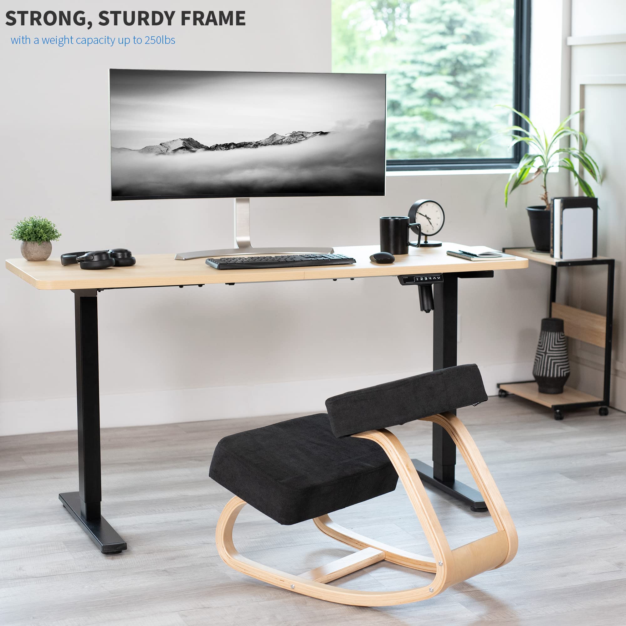 VIVO Wooden Rocking Kneeling Chair, Ergonomic Rocker Stool for Home and Office, Angled Posture Seat, Light Wood Frame & Black Cushions, CHAIR-K04R