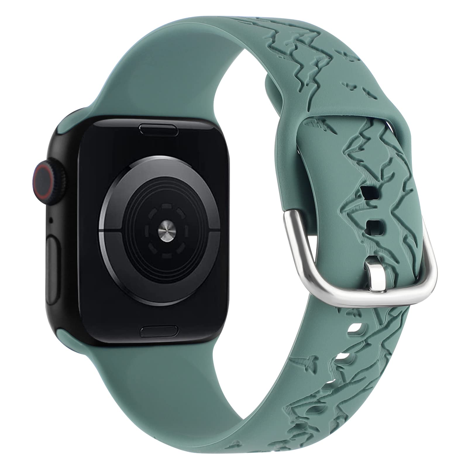 Mountain Range Engraved Silicone Band Compatible With Apple Watch 38mm 40mm 41mm for Women Men,Adventure Travel Gift Idea,Flying Bird Carved Soft Silicone Sport Wristband Replacement Strap with