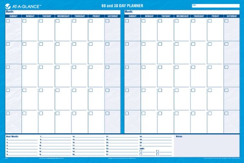 AT-A-GLANCE Wall Planner / Calendar, Undated, Erasable, 30/60-Day, 36 x 24, White/Blue (PM233-28)
