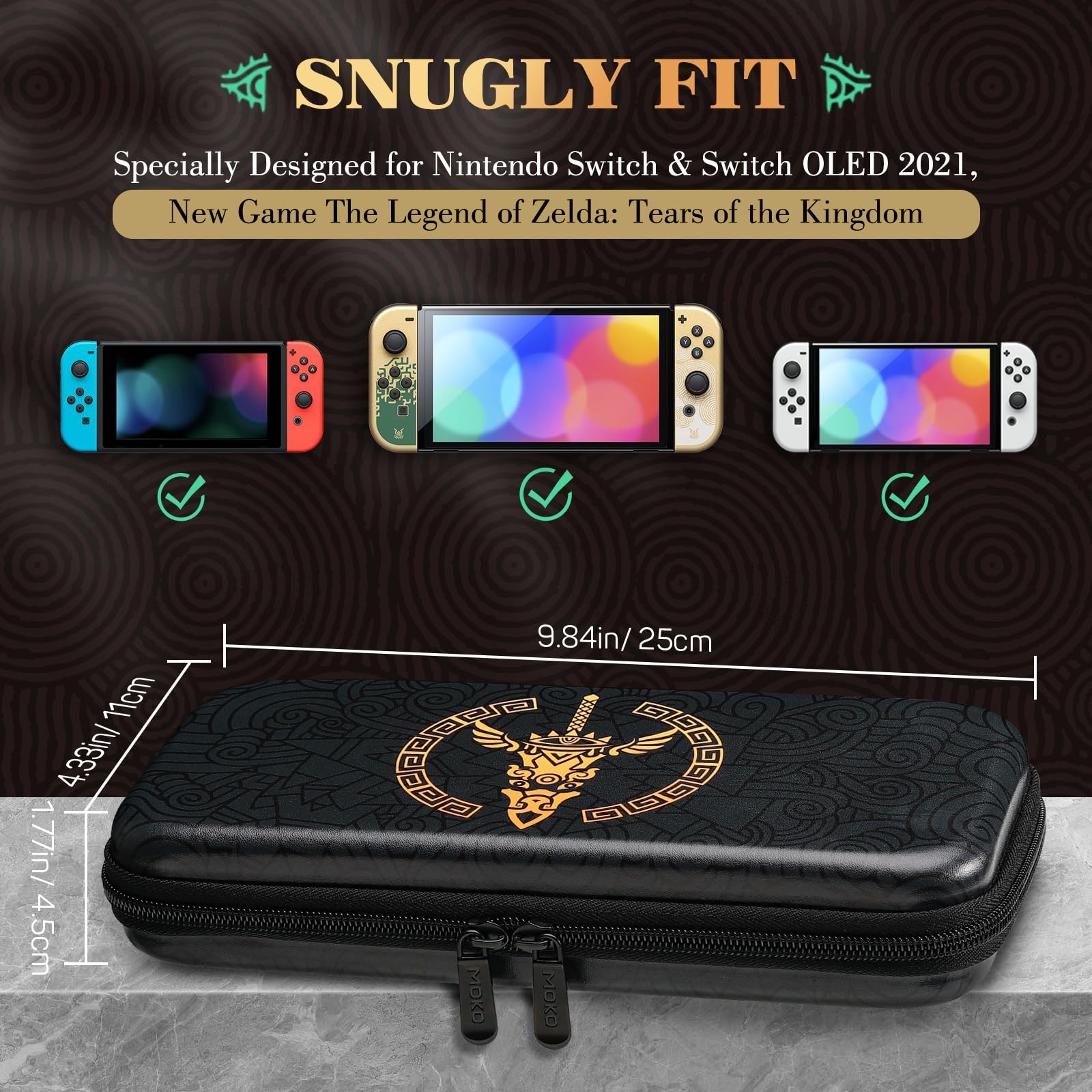 MoKo Carrying Case for Nintendo Switch OLED/Nintendo Switch, Hard Shell Travel Carry Case w/10 Games Slots, Switch Case for Tears of The Kingdom & Nintendo Switch Accessories -Black