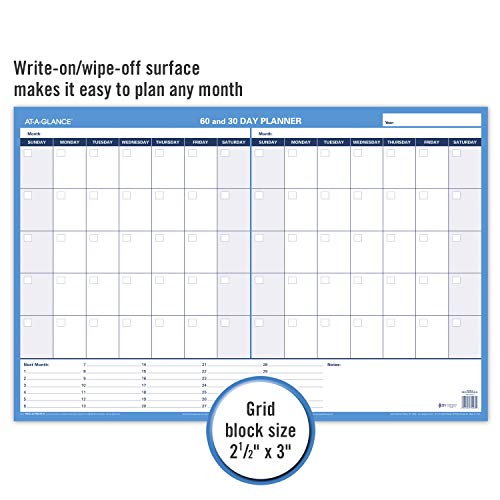 AT-A-GLANCE Wall Planner / Calendar, Undated, Erasable, 30/60-Day, 36 x 24, White/Blue (PM233-28)