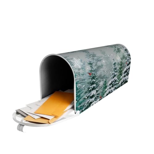 Winter Pine Tree Mailbox Covers Magnetic Snow Green Forest Decorative Christmas Red Bird Mailboxes Wraps Post Letter Box Cover Standard Size 18x21 Inch for Garden Yard Home Outdoor