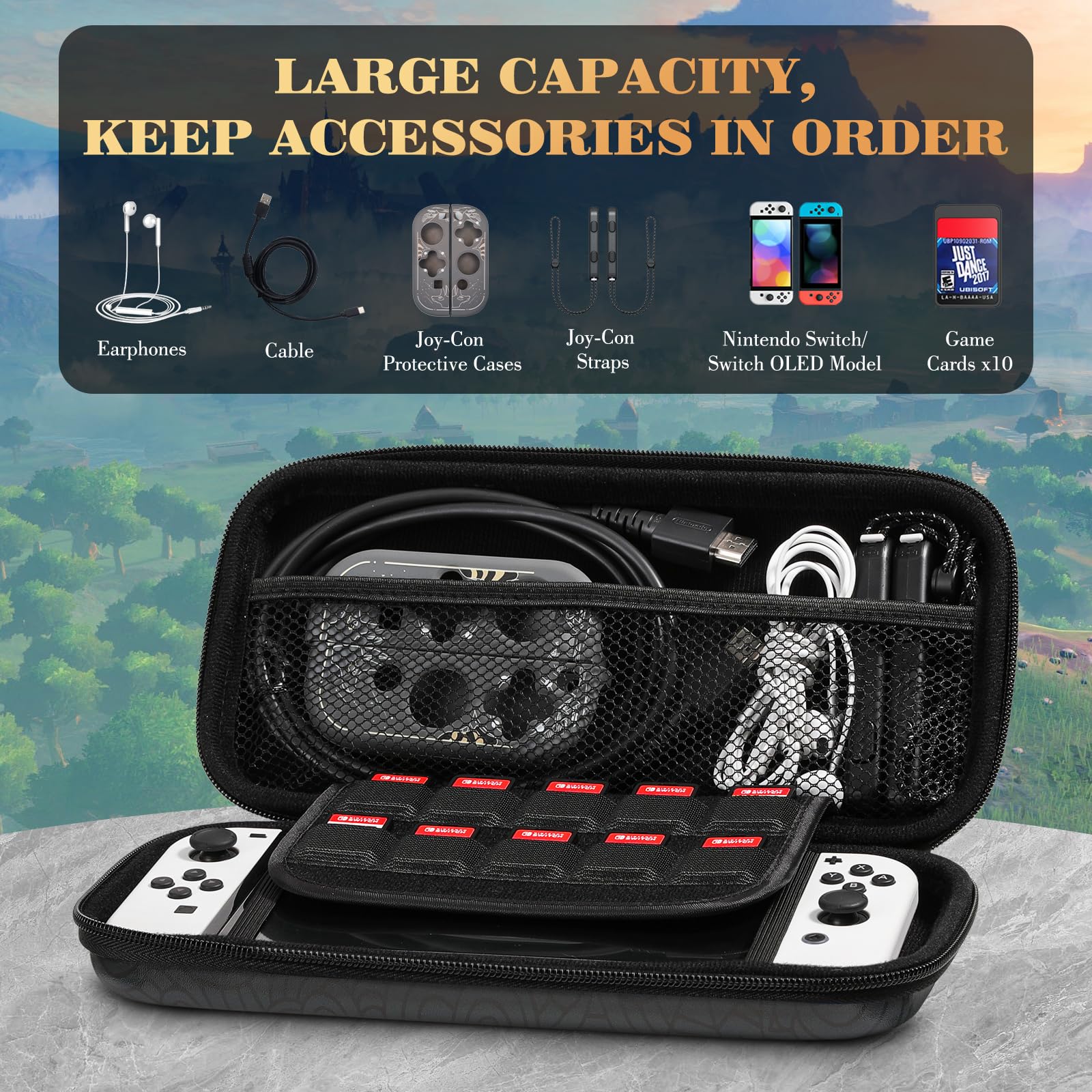 MoKo Carrying Case for Nintendo Switch OLED/Nintendo Switch, Hard Shell Travel Carry Case w/10 Games Slots, Switch Case for Tears of The Kingdom & Nintendo Switch Accessories -Black