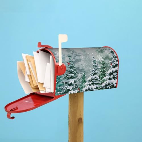 Winter Pine Tree Mailbox Covers Magnetic Snow Green Forest Decorative Christmas Red Bird Mailboxes Wraps Post Letter Box Cover Standard Size 18x21 Inch for Garden Yard Home Outdoor