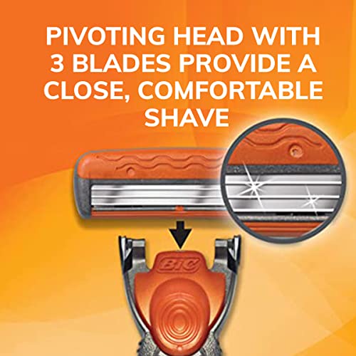 BIC Comfort 3 Refillable Three-Blade Disposable Razor for Men, Sensitive Skin Razor For a Comfortable Shave, 1 Handle and 6 Cartridges, 7 Piece Razor Set