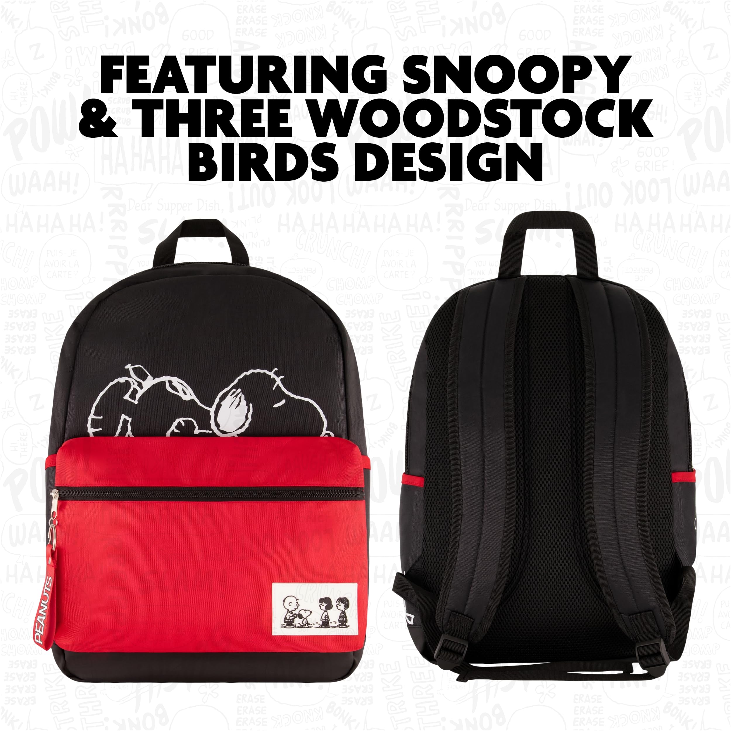 Concept One Peanuts 13 Inch Sleeve Backpack, Snoopy, Charlie Brown and Woodstock Padded Computer Bag for Commute or Travel, Multi