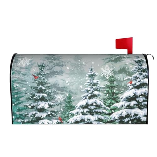 Winter Pine Tree Mailbox Covers Magnetic Snow Green Forest Decorative Christmas Red Bird Mailboxes Wraps Post Letter Box Cover Standard Size 18x21 Inch for Garden Yard Home Outdoor