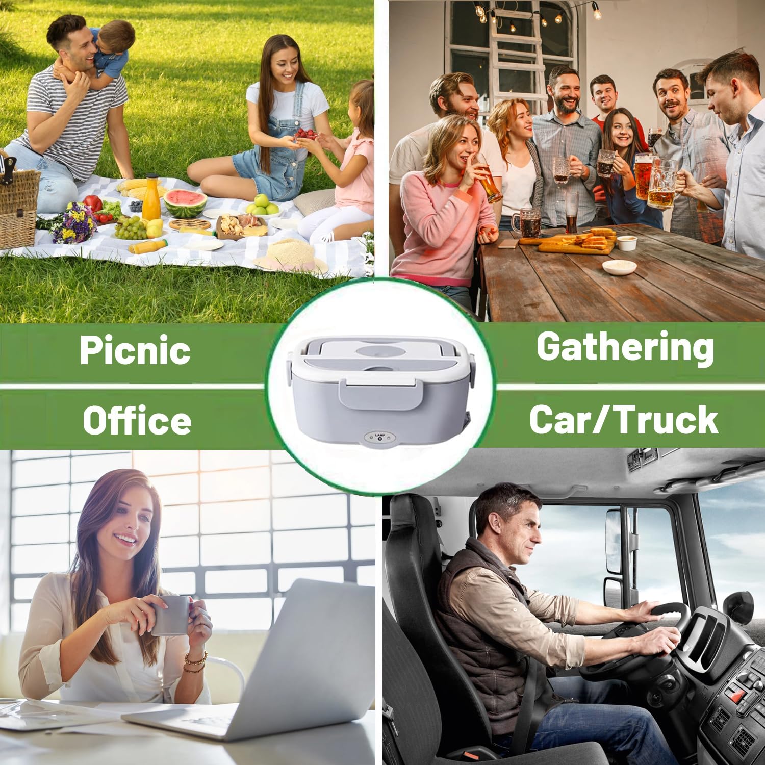 Tinaforld Electric Lunch Box with 1.5L Large Capacity Stainless Steel Removable Container for Adults,Heated Portable Food Warmer Lunch Box for Work,Leakproof Fast Heating(Grey)