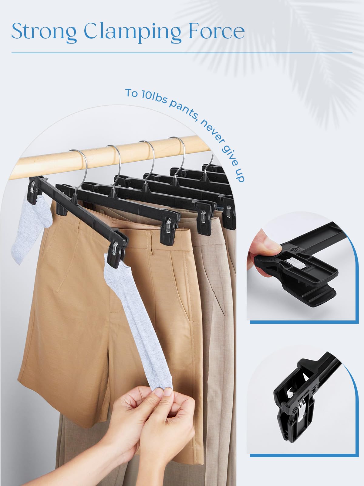 Titan Mall Pants Hangers 30 Pack 12inch Black Plastic Skirt Hanger with Non-Slip Big Clips and 360 Rotatable Hook, Durable and Sturdy Plastic Hanger, Elegant and Economical for Hanging Pants or Skirts