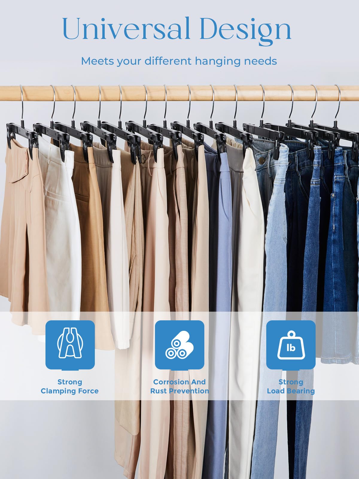 Titan Mall Pants Hangers 30 Pack 12inch Black Plastic Skirt Hanger with Non-Slip Big Clips and 360 Rotatable Hook, Durable and Sturdy Plastic Hanger, Elegant and Economical for Hanging Pants or Skirts