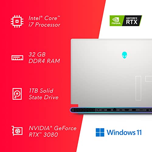 Alienware x17 R1, 17.3 inch FHD 360Hz Non-Touch Gaming Laptop - Intel Core i7-11800H, 32GB DDR4 RAM, 1TB SSD, NVIDIA GeForce RTX 3080 16GB GDDR6, Windows 10 Home - Lunar Light
