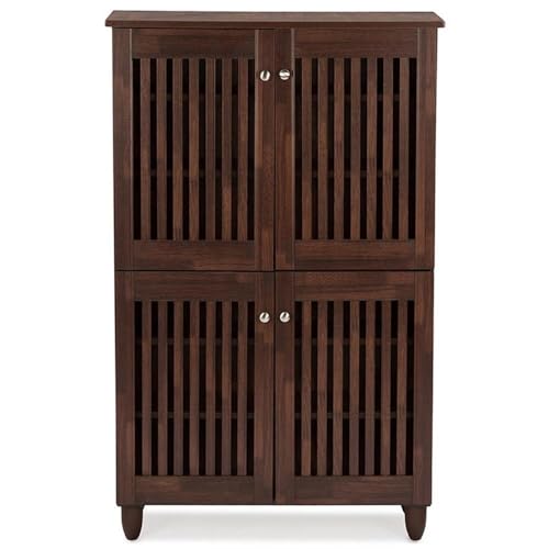 Baxton Studio Fernanda Modern and Contemporary 4-Door Oak Brown Wooden Entryway Shoes Storage Tall Cabinet