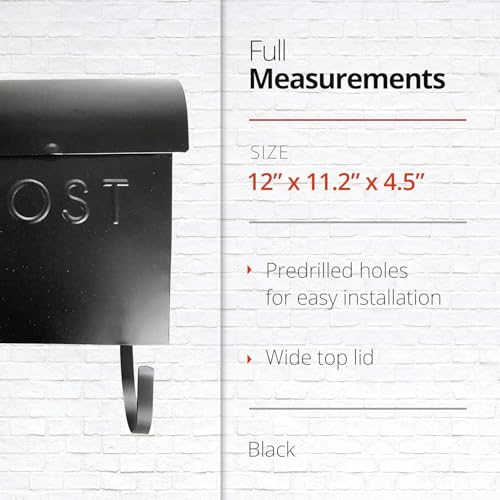 NACH Mailboxes for Outside Wall Mount, 12 x 11.2 x 4.5 inch, Black Mailbox, Waterproof Mailbox with Outdoor Newspaper Holder - The Euro Mailbox