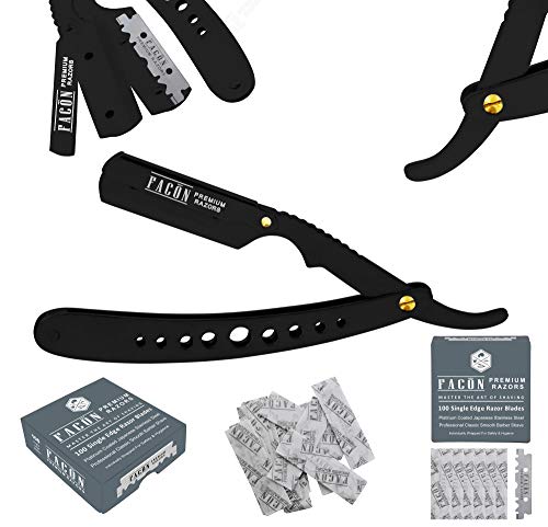 100 BLADES + Facón Professional Classic Straight Edge Barber Razor - Salon Quality Cut Throat Shavette