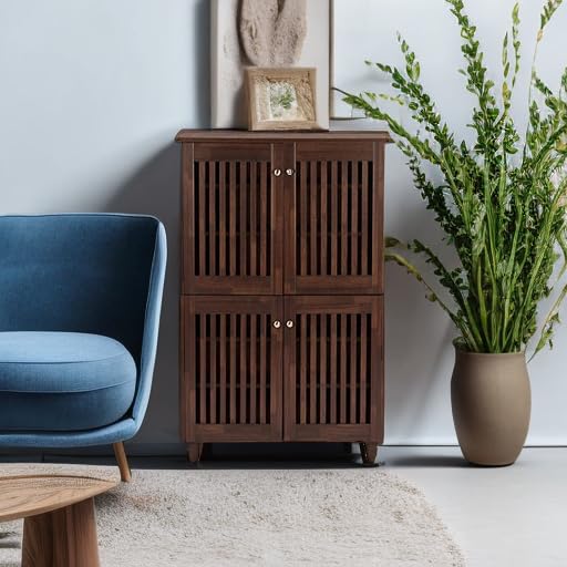 Baxton Studio Fernanda Modern and Contemporary 4-Door Oak Brown Wooden Entryway Shoes Storage Tall Cabinet