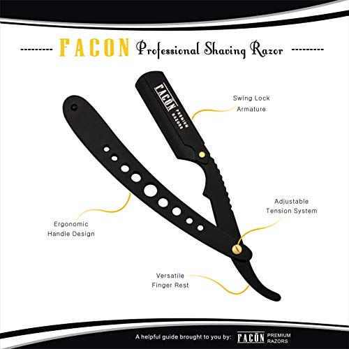 100 BLADES + Facón Professional Classic Straight Edge Barber Razor - Salon Quality Cut Throat Shavette