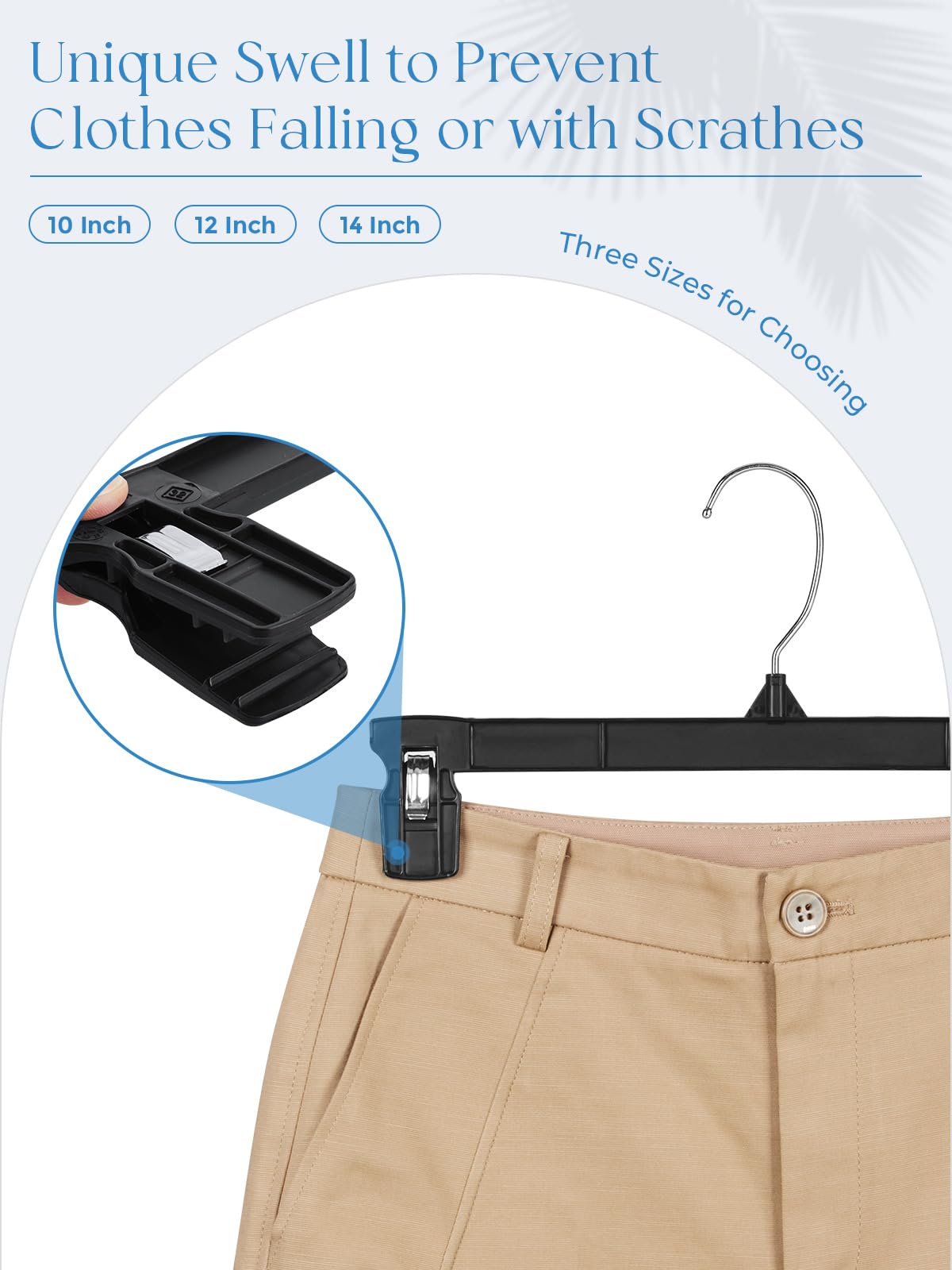 Titan Mall Pants Hangers 30 Pack 12inch Black Plastic Skirt Hanger with Non-Slip Big Clips and 360 Rotatable Hook, Durable and Sturdy Plastic Hanger, Elegant and Economical for Hanging Pants or Skirts
