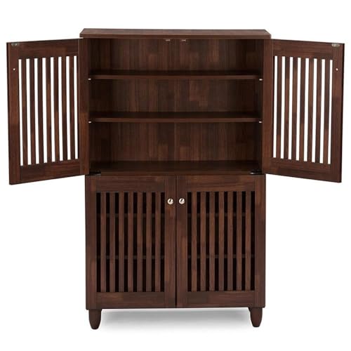 Baxton Studio Fernanda Modern and Contemporary 4-Door Oak Brown Wooden Entryway Shoes Storage Tall Cabinet