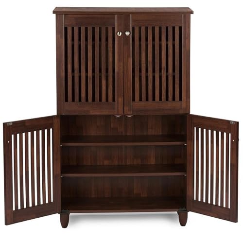 Baxton Studio Fernanda Modern and Contemporary 4-Door Oak Brown Wooden Entryway Shoes Storage Tall Cabinet