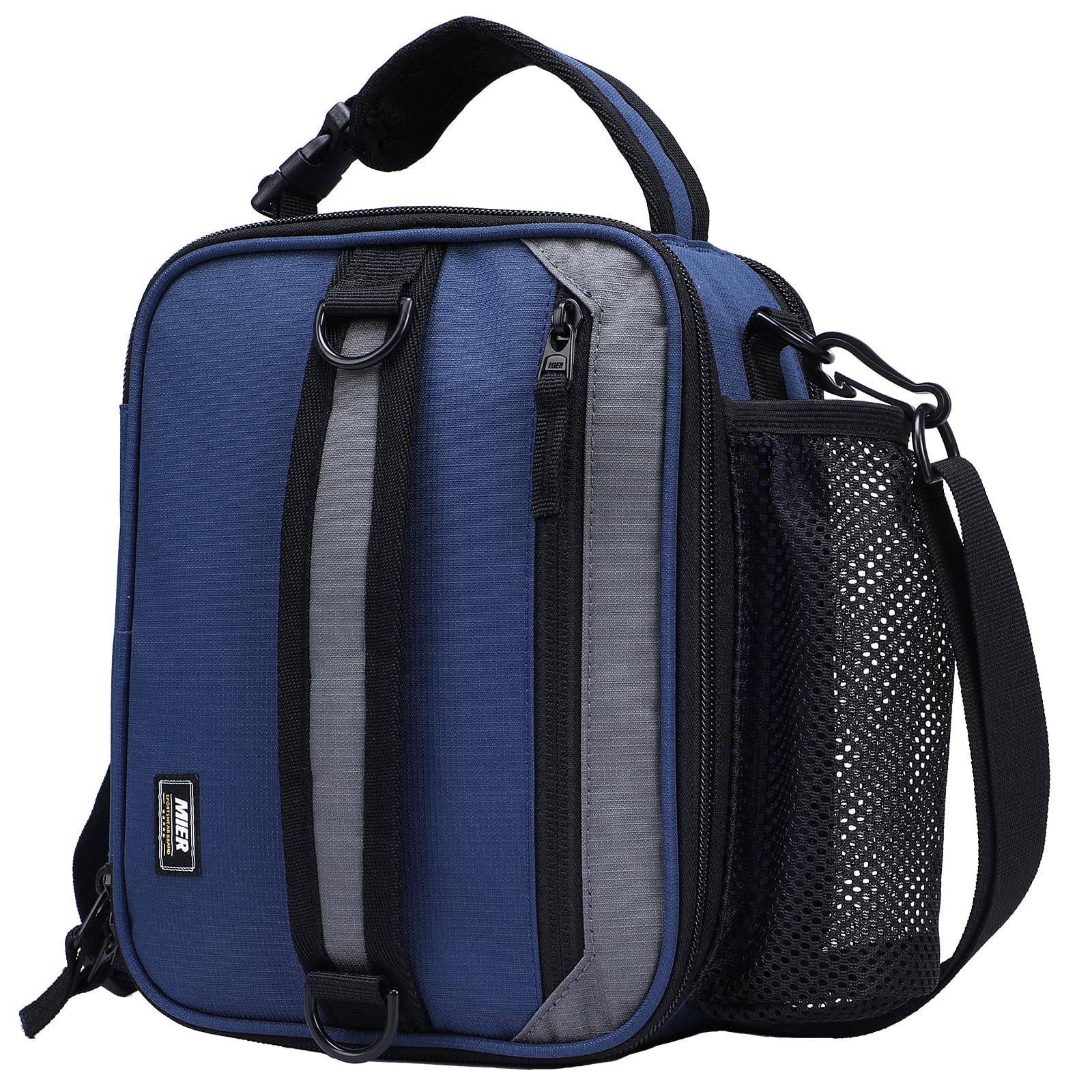 MIER Expandable Lunch Bag Insulated Lunch Box for Men to Work Travel Portable Lunchbox Bags with Shoulder Strap and Water Bottle Holder(Navy/Grey)