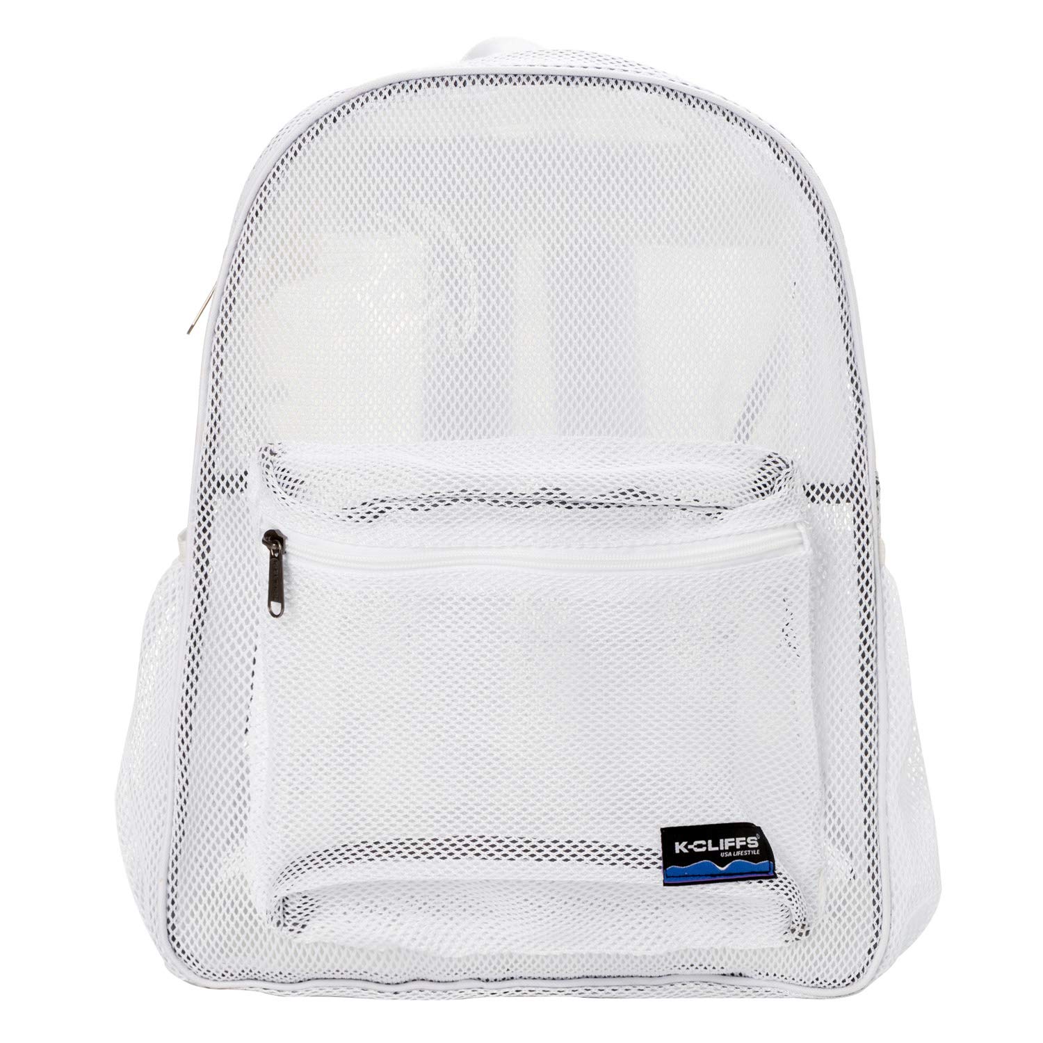 K-Cliffs Heavy Duty Mesh Backpack Classic Student Bookbag Durable See Through Netting Gym Bag Pack | Padded Straps (White)