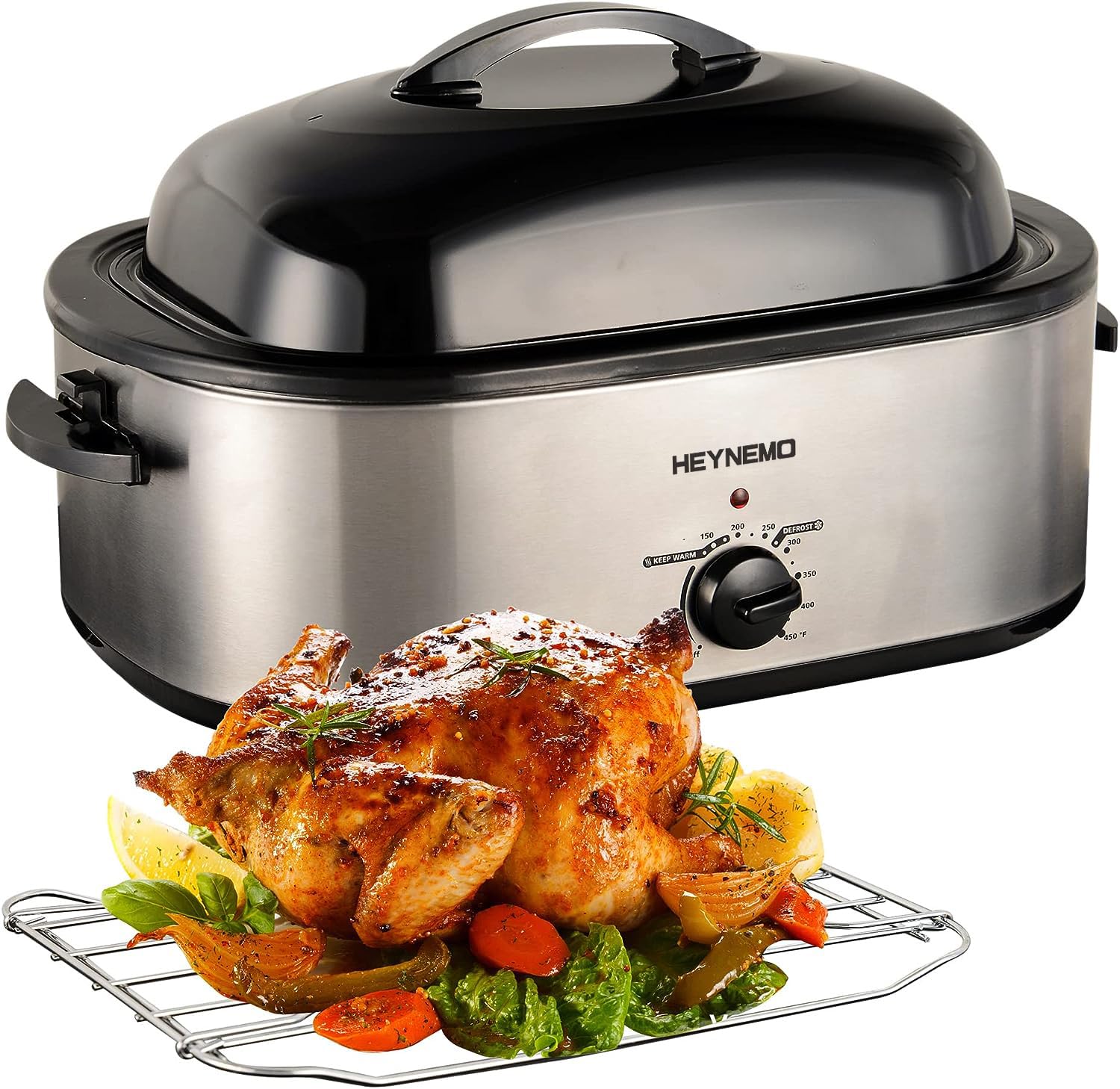 20 Quart Electric Roaster Oven, Turkey Roaster with Lid, Stainless Steel Roaster Oven Silver