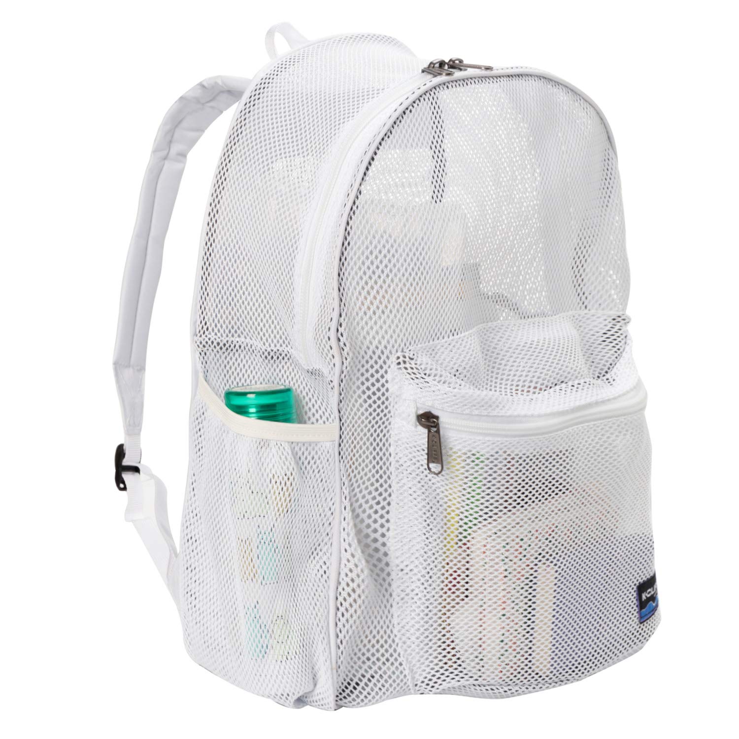 K-Cliffs Heavy Duty Mesh Backpack Classic Student Bookbag Durable See Through Netting Gym Bag Pack | Padded Straps (White)