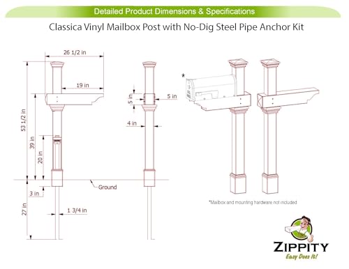 Zippity Outdoor Products ZP19013 Classica Mailbox Post, White