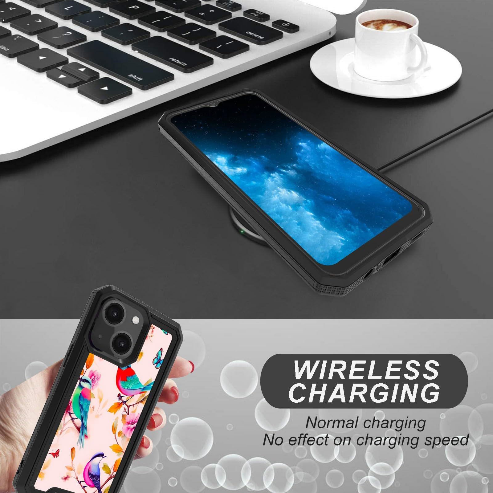BPQOJB for iPhone 15 Case for iPhone 15 Phone Case with Birds on The Tree Pattern for Men Women Dual Layer Hybrid Hard PC Soft TPU Shock Proof Protective Phone Case for iPhone 15 6.1 inch 2023