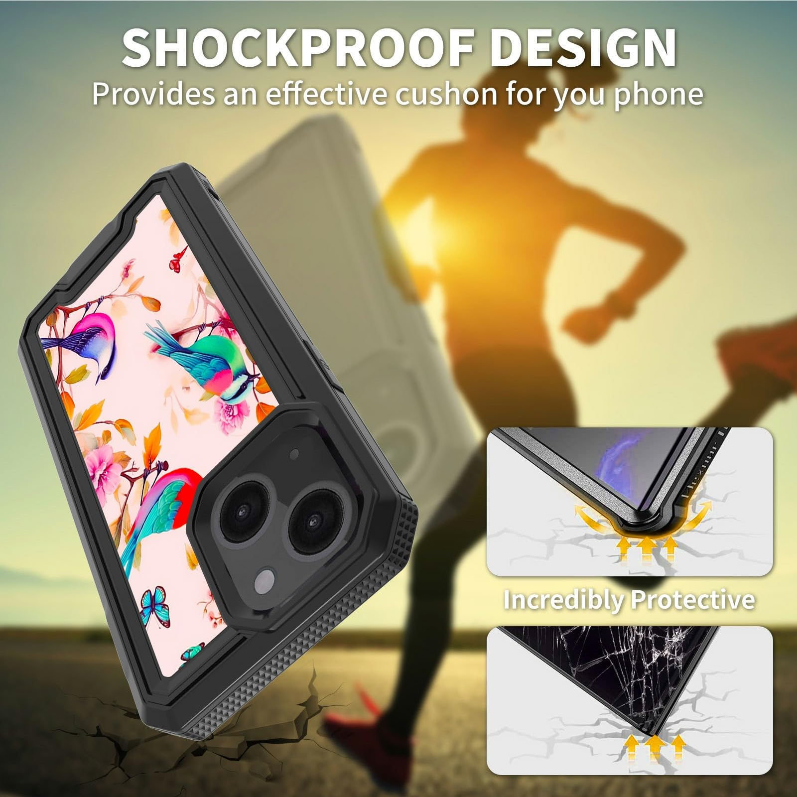 BPQOJB for iPhone 15 Case for iPhone 15 Phone Case with Birds on The Tree Pattern for Men Women Dual Layer Hybrid Hard PC Soft TPU Shock Proof Protective Phone Case for iPhone 15 6.1 inch 2023