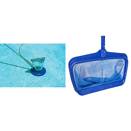 Poolmaster 28300 Big Sucker Swimming Pool Leaf Vacuum, Blue & Swimline Professional Heavy Duty Deep-Bag Pool Rake, Blue