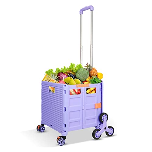 Shopping Trolley Cart, Outdoor Garden Trailer with Adjustable Handle, for Groceries Teacher Crate Foldable Utility Cart with Lid and 8 Wheels Stair Climbing Collapsible Storage Cart