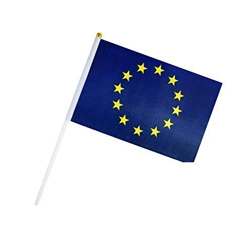 50 Pack Hand Held Small Mini Flag European Union Flag EU Flags Round Top Flags,Party Decorations Supplies For Parades,Festival Events ,International Festival