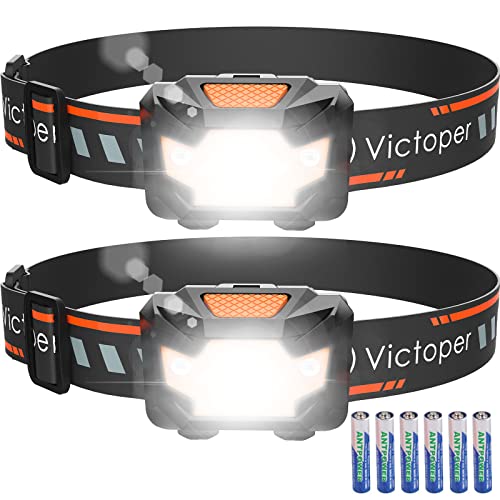 Victoper 2 Pack LED Headlamp, 1100 Lumen Bright Lightweight Head Lamp with 4 Mode, IPX5 Waterproof Head Light with Red Light for Running Fishing Hiking Camping, Outdoor Head Flashlight for Adults Kids