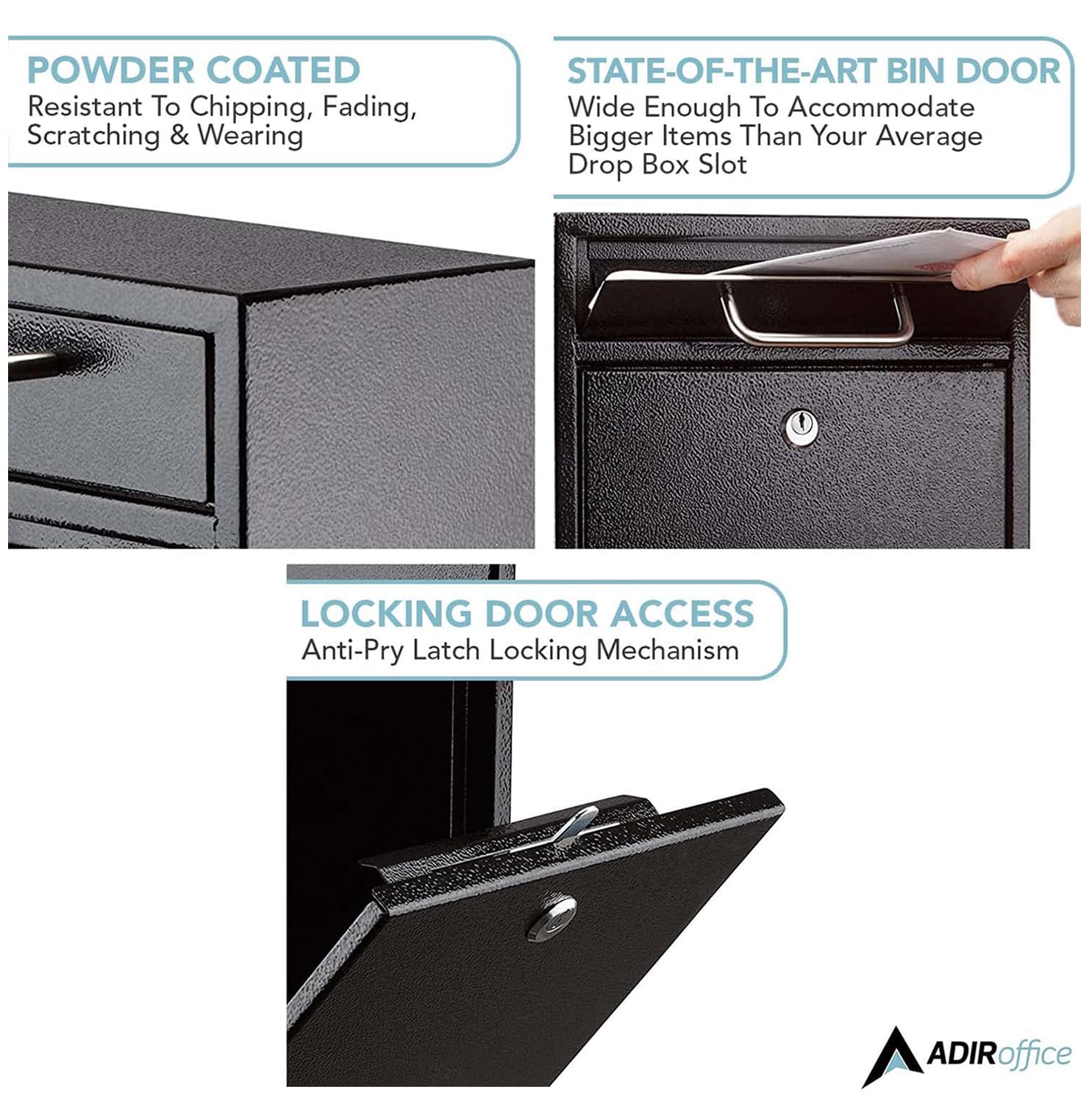 AdirOffice Wall Mount Mailbox - Mailbox with Lock and Keys- Durable Wall Mounted Locking Mailbox and Cash Drop Box for House, Apartments and Bussiness After Hours Deposits