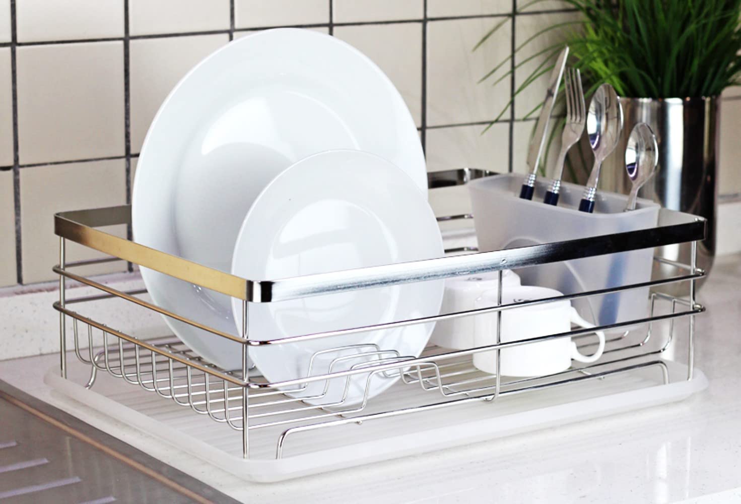 Neat-O Stylish Sturdy Stainless Steel Metal Wire Medium Dish Drainer Drying Rack (Stainless Steel, Chrome)