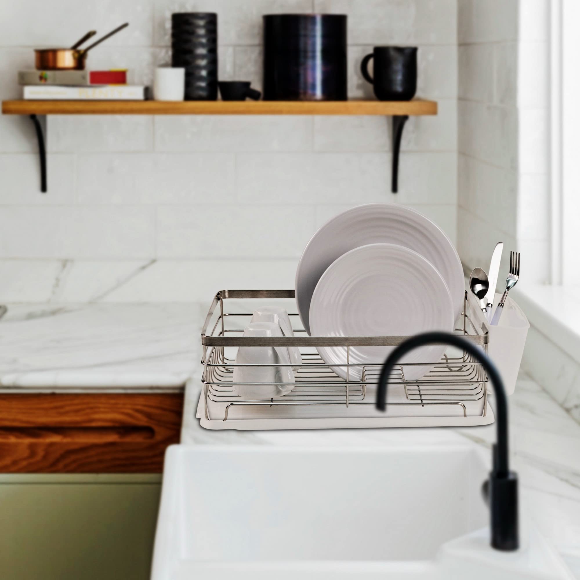 Neat-O Stylish Sturdy Stainless Steel Metal Wire Medium Dish Drainer Drying Rack (Stainless Steel, Chrome)