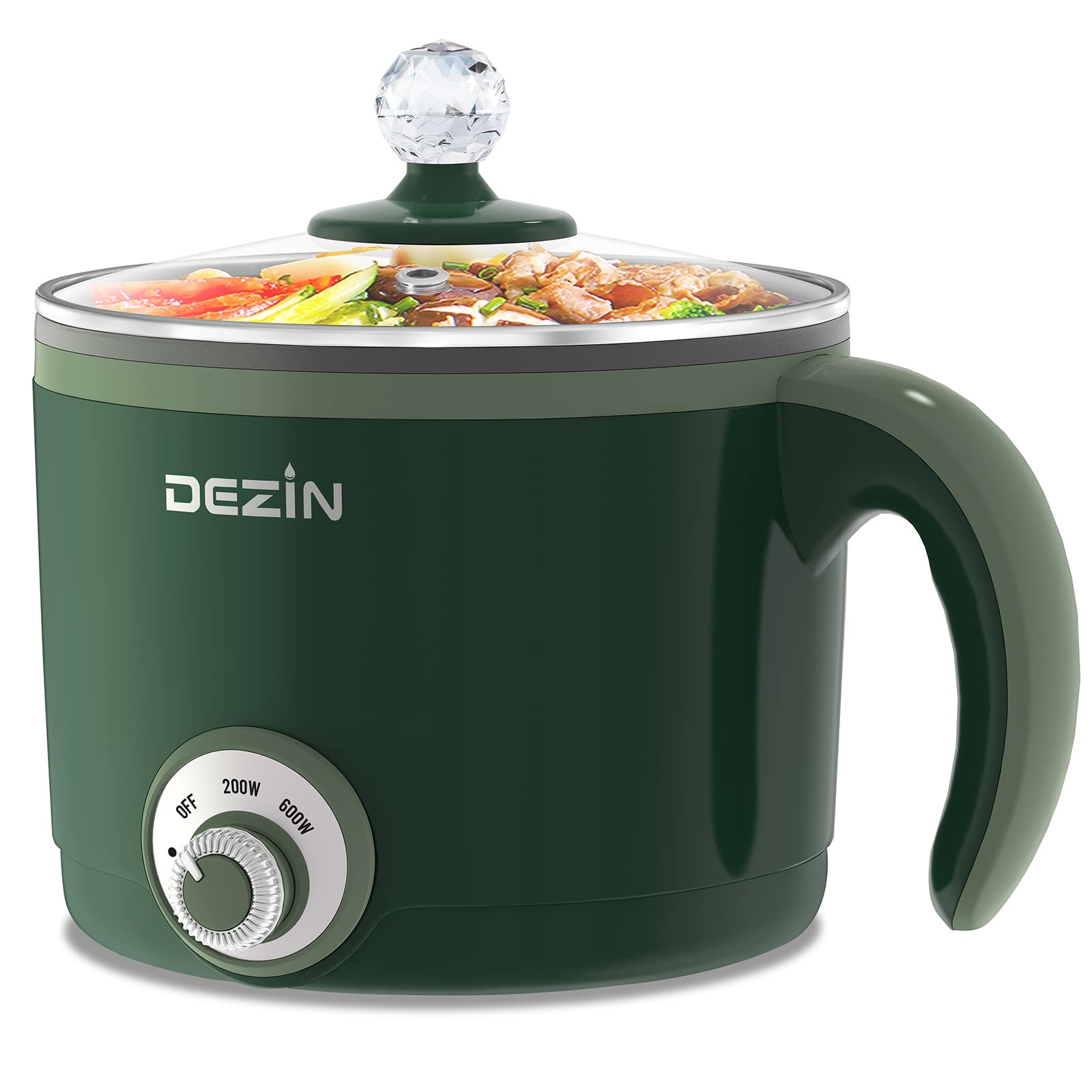 Dezin Hot Pot Electric, 1.5L Rapid Noodles Cooker, Non-Stick Electric Pot Perfect for Ramen, Egg, Pasta, Dumplings, Soup, Porridge, Oatmeal, Portable Cooking Pot with Power Adjustment