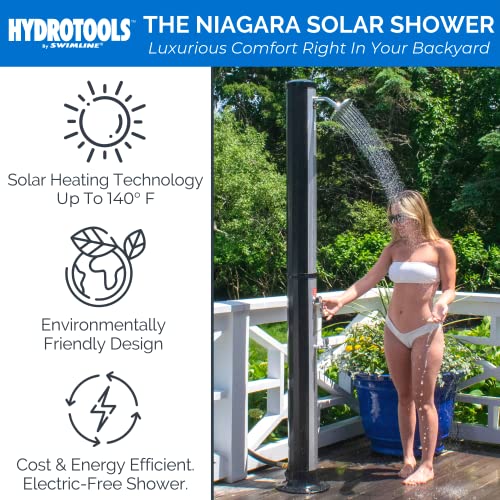 Swimline HYDROTOOLS 2 Section Niagara Rainfall Solar Shower 7 Feet | Adjustable Head & Foot Tap Spigot | 10 Gal Capacity Up to 140 Degrees | Environmentally Friendly | Outdoor Backyard Poolside Spa