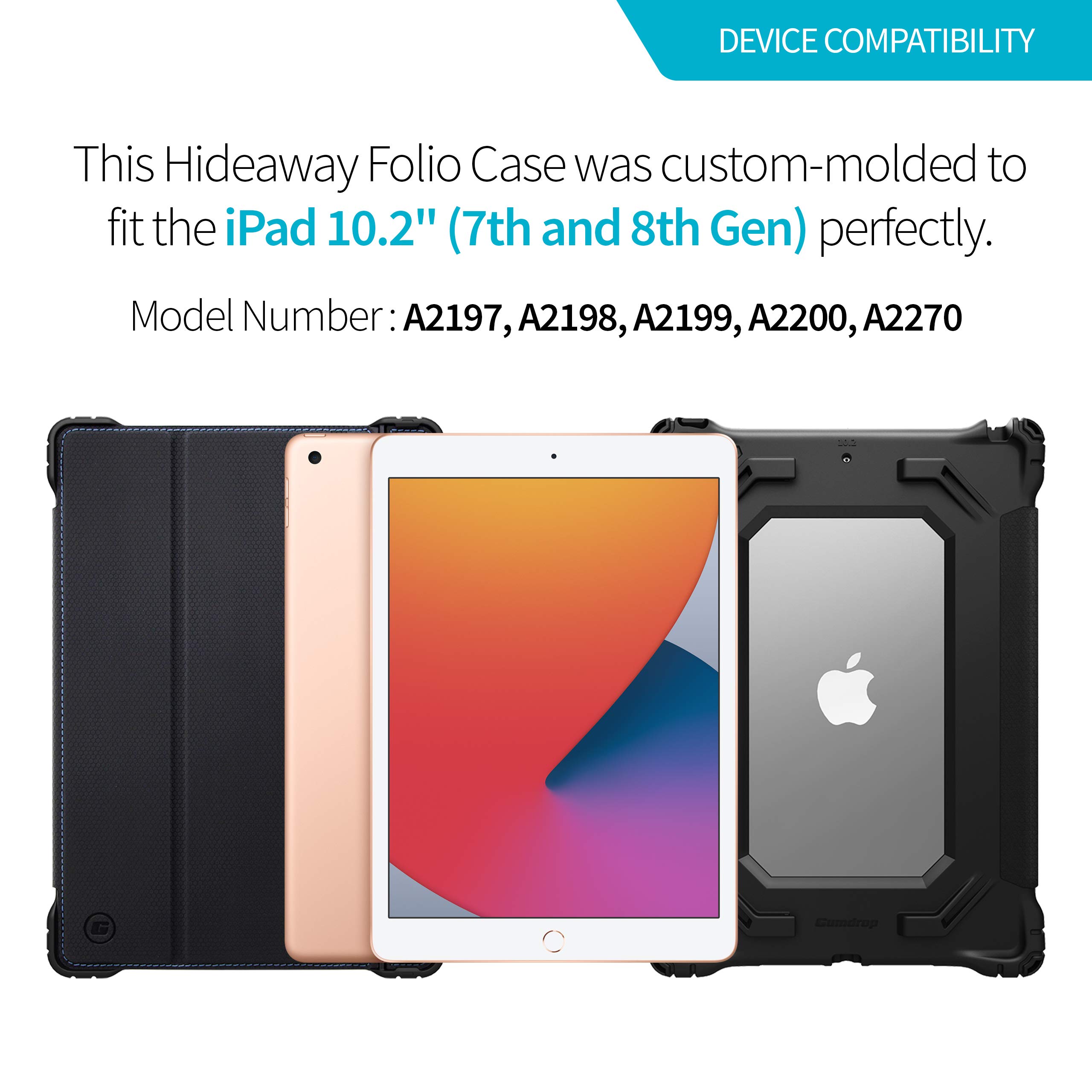 Gumdrop HideAway Folio Case Fits Apple iPad 10.2" (9th/8th/7th Gen) Designed for Office, Travel, Business and Professionals–Drop Tested, Rugged, Shockproof Bumpers for Reliable Device Protection–Black