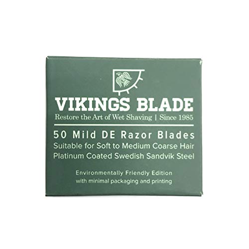 Double Edge Safety Razor Blades, Swedish Steel, 50 Count, by VIKINGS BLADE, Platinum Coated Replacement Razor Blade & Refills, Eco Friendly, Smooth, Close, Clean Shaving Blades, Mild & Gentle on Skin